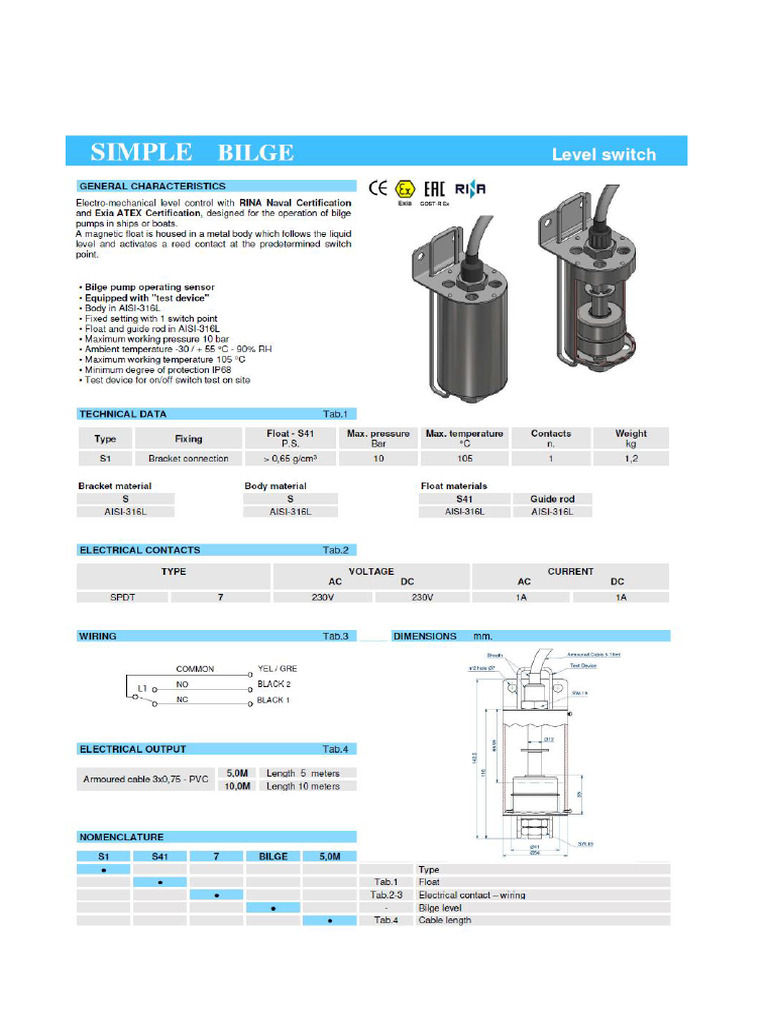 Bilge Level Switch | PDF