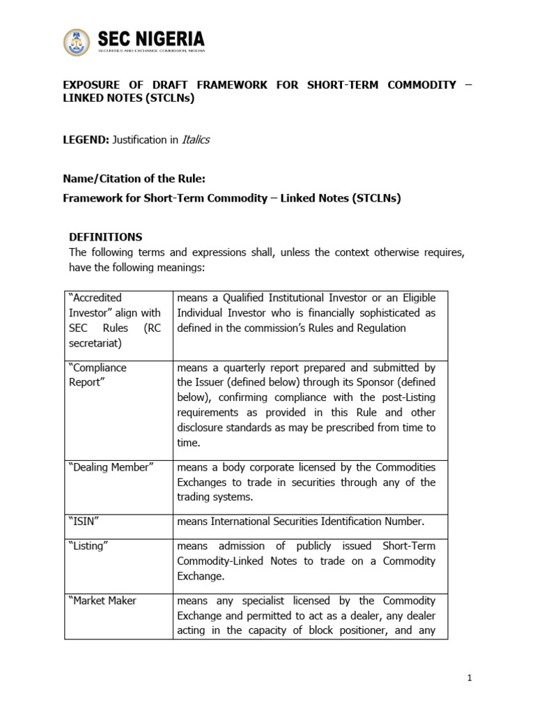 A Draft Framework For Short Term Commodity Linked Notes | PDF | U.S ...