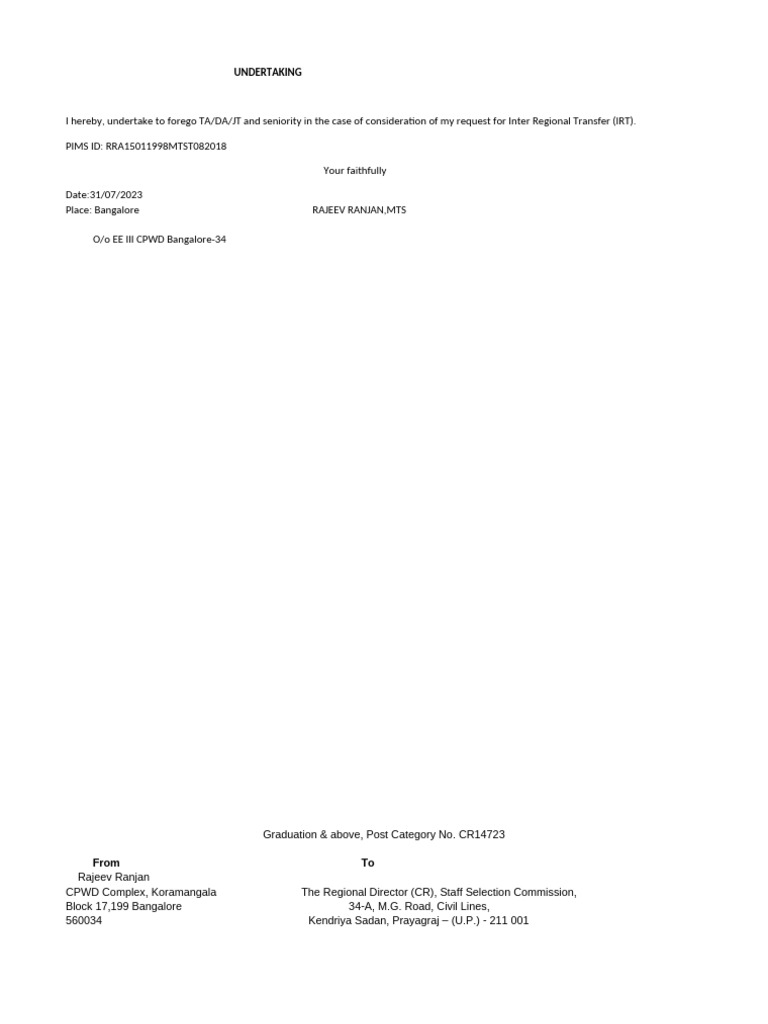 Exm Intimation Form Ssc Cgl Rajeev | PDF