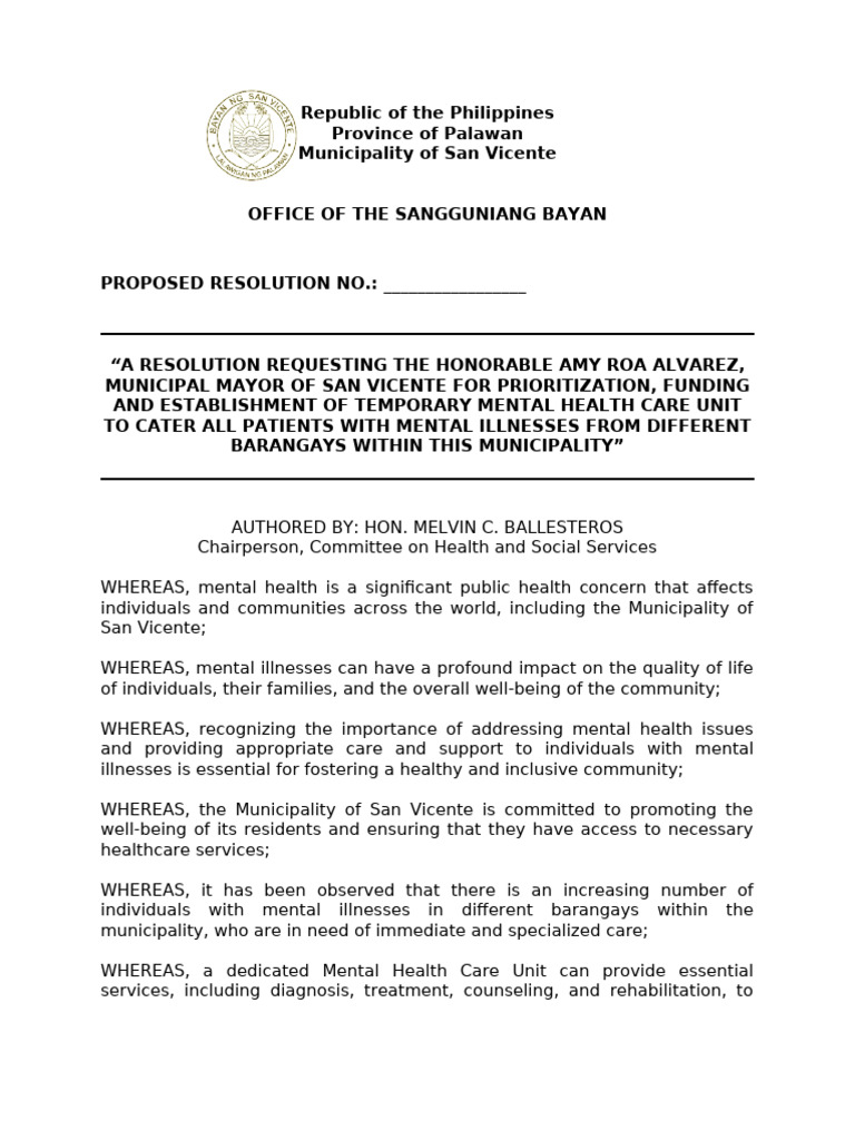 Proposed Resolution No. 2024-03-97 - Request To LGU The Establishment ...