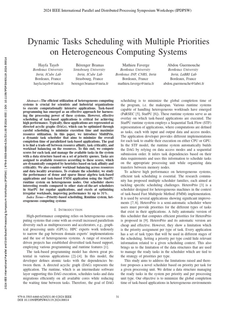 Dynamic Tasks Scheduling With Multiple Priorities On Heterogeneous Computing Systems Pdf
