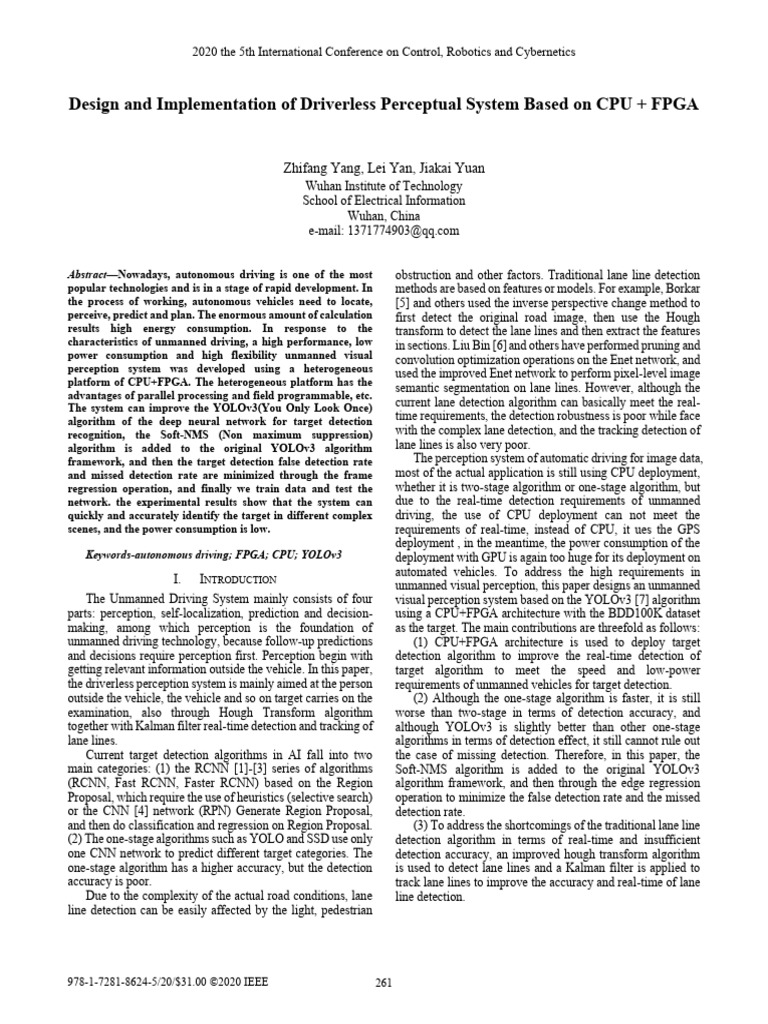 Design and Implementation of Driverless Perceptual System Based On CPU ...