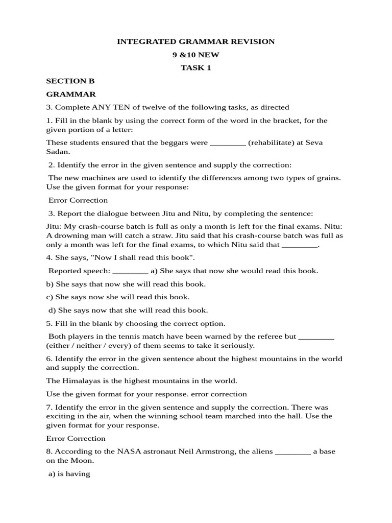 New Grammar Assignment 9&10 (14 October 2024) | PDF