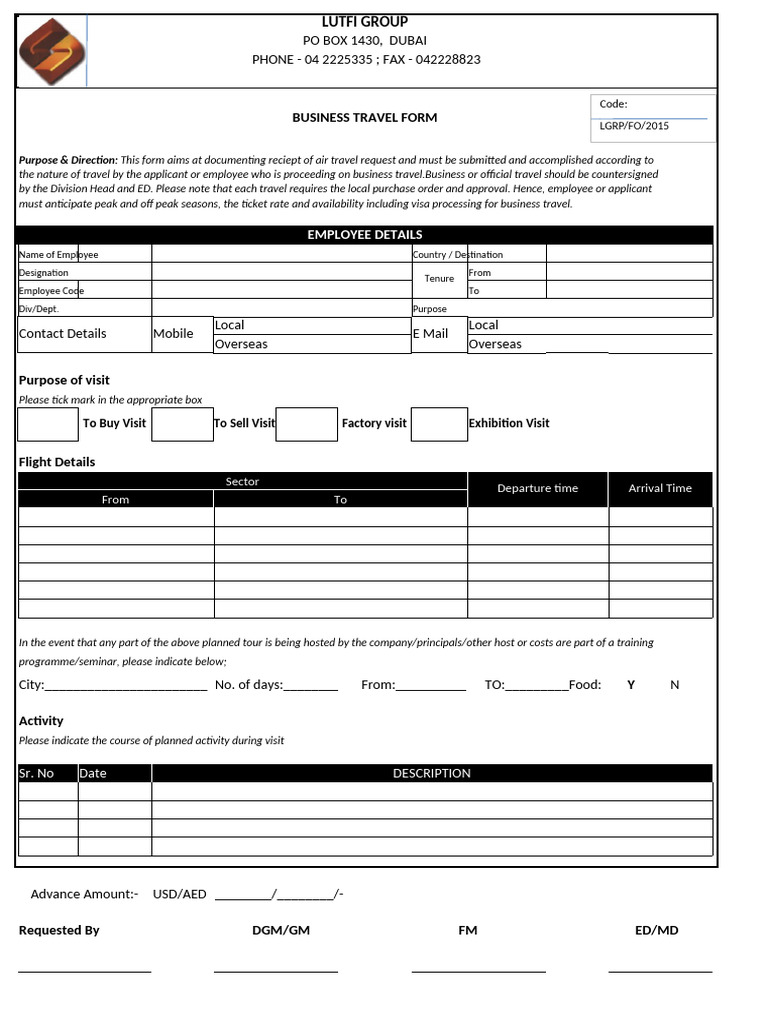 Business Travel Form | PDF