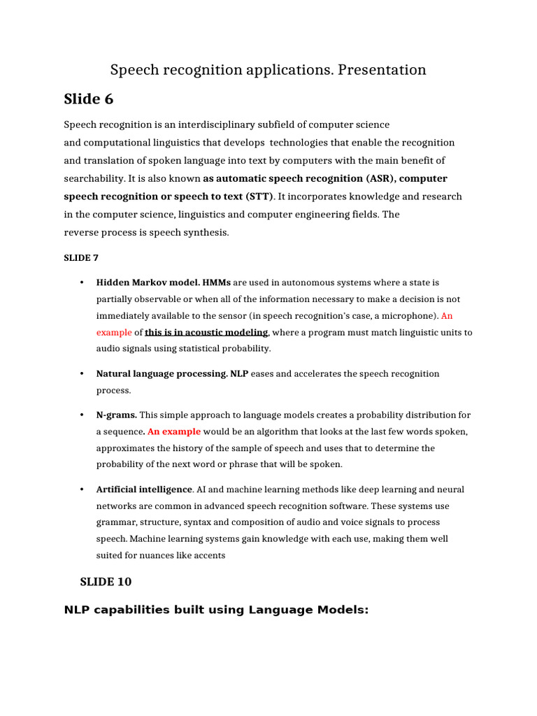 Speech Recognition Applications TEXT | PDF | Speech Recognition | Artificial Intelligence