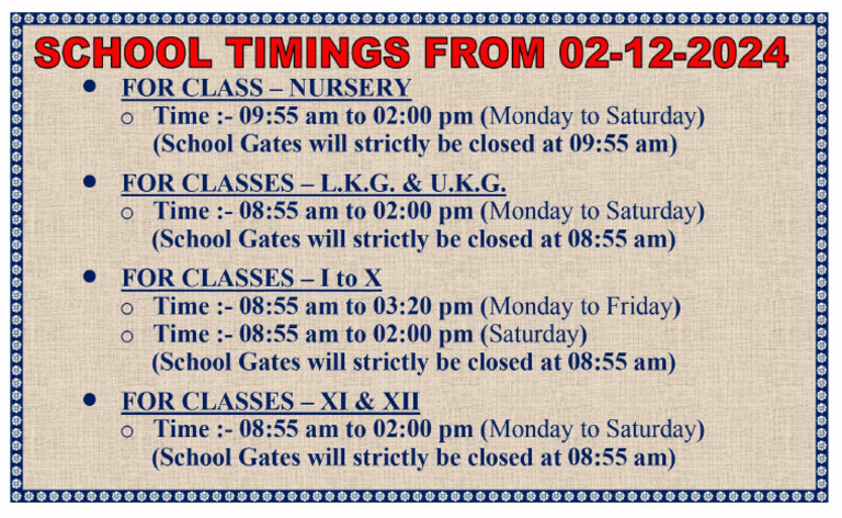 School Timings From 02-12-2024 | PDF