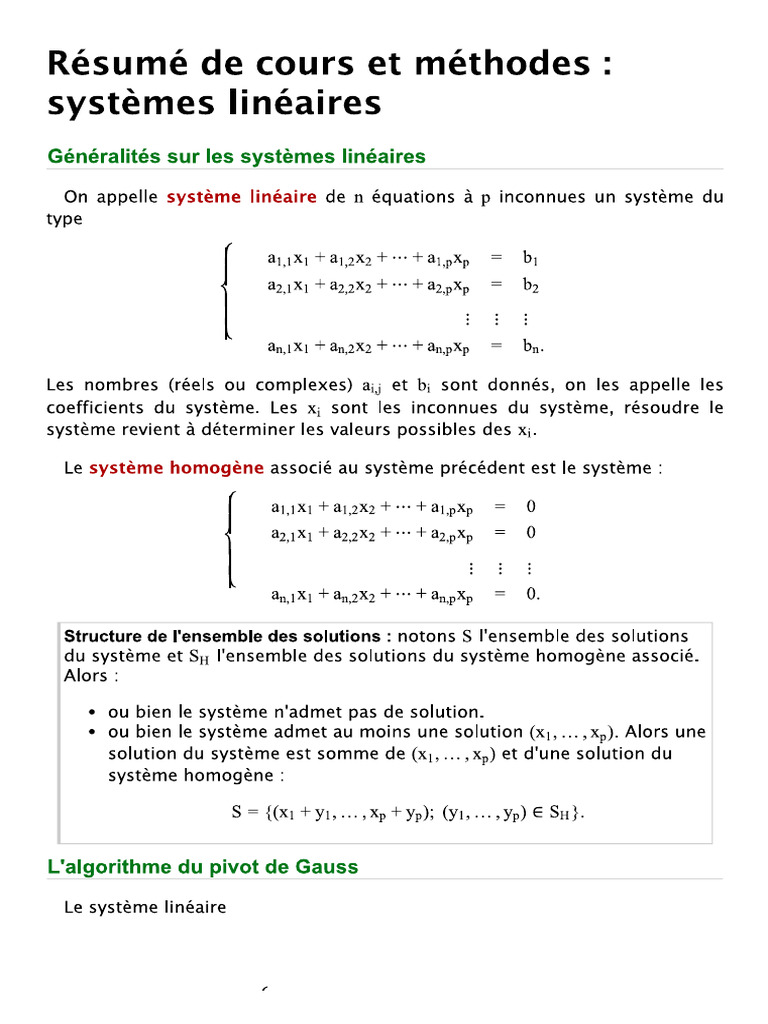 29 - Systèmes Linéaires BIBMATH | PDF