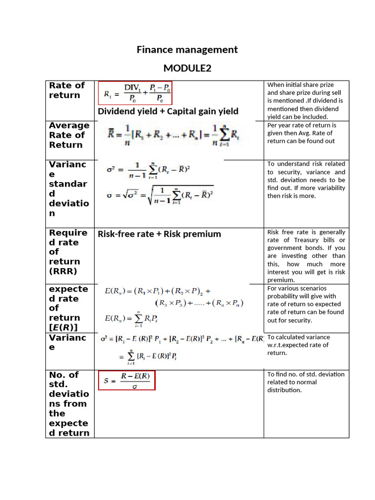 Formulae | PDF | Present Value | Variance