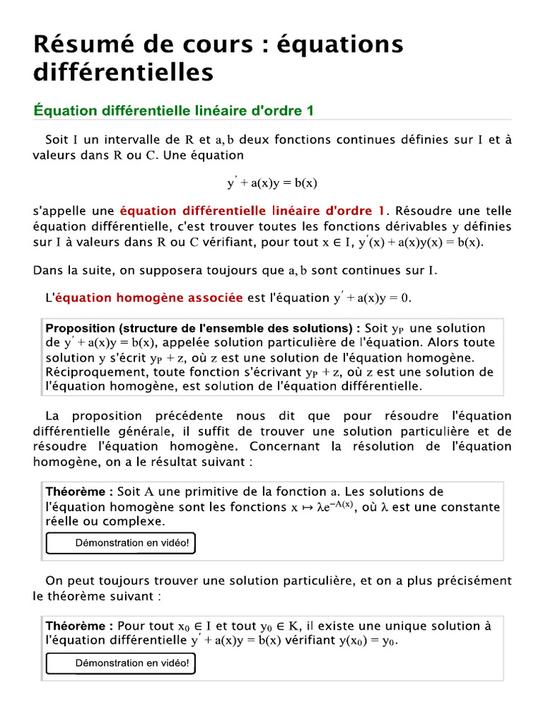 09 - Equations Différentielles Version1 Bibmath | PDF