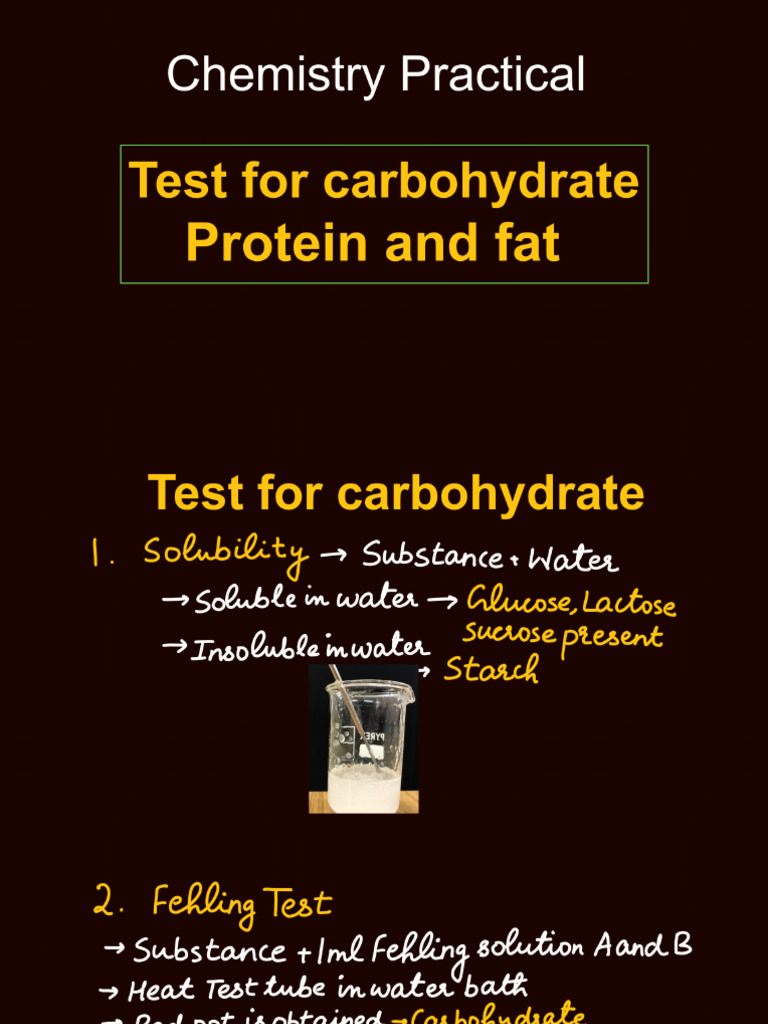 Test For Carbohydrates, Protein and Fat | PDF
