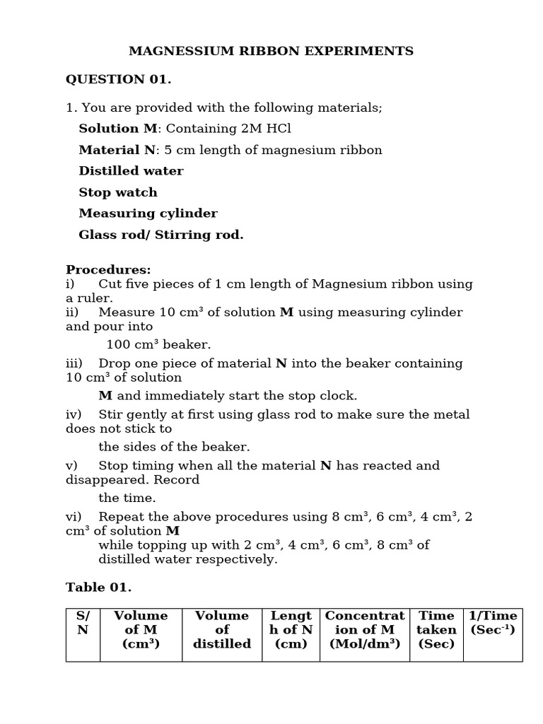 Magnessium Ribbon Experiment | PDF | Experiment | Magnesium