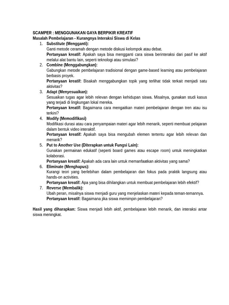 Latihan Pemecahan Masalah Metode TRIZ - SCAMPER | PDF