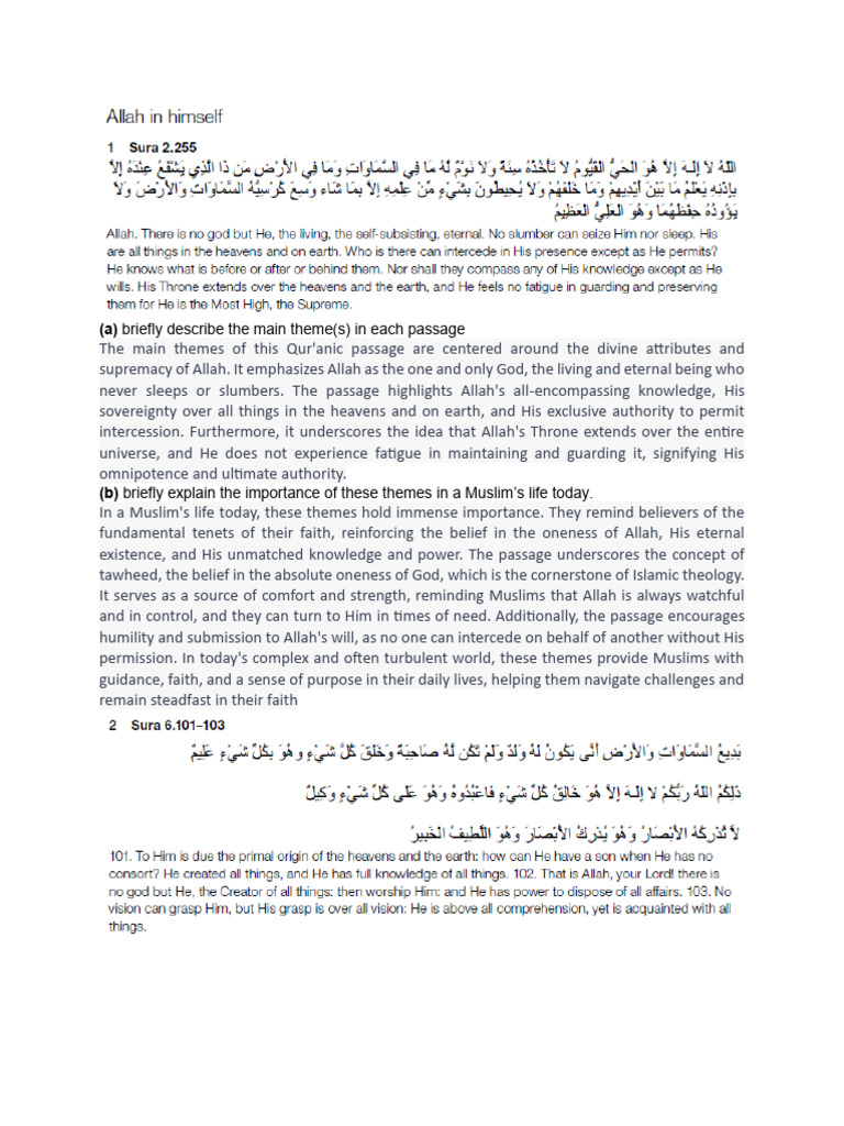 Quranic Passage 1-5 and Hadith 1-5 | PDF | God In Islam | Tawhid