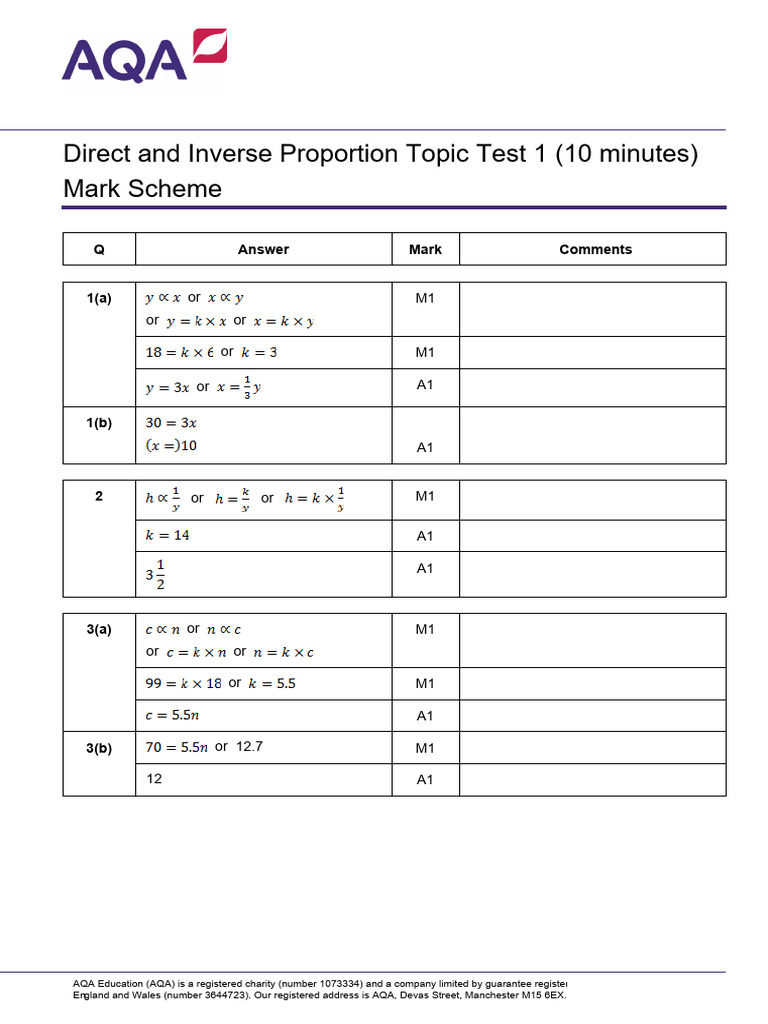 Direct and Inverse Proportion 1 (F) MS | PDF