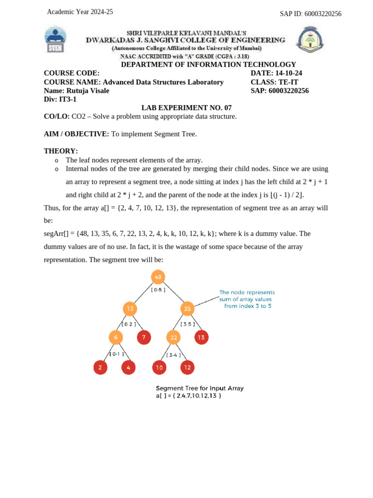 ADS 0256 EXP 7 | PDF | Algorithms | Algorithms And Data Structures