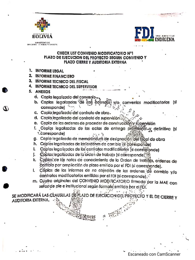 Check List CONVENIO MODIFICATORIO | PDF