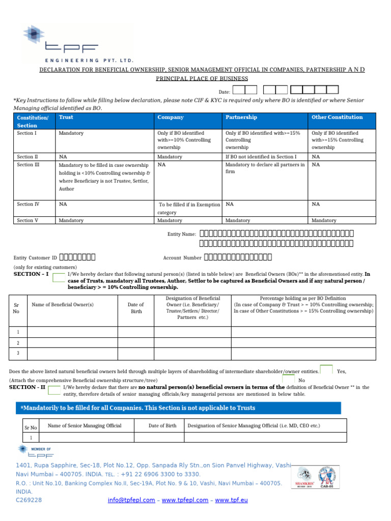 Beneficial Ownership Declaration Form | PDF | Ownership | Law And Economics