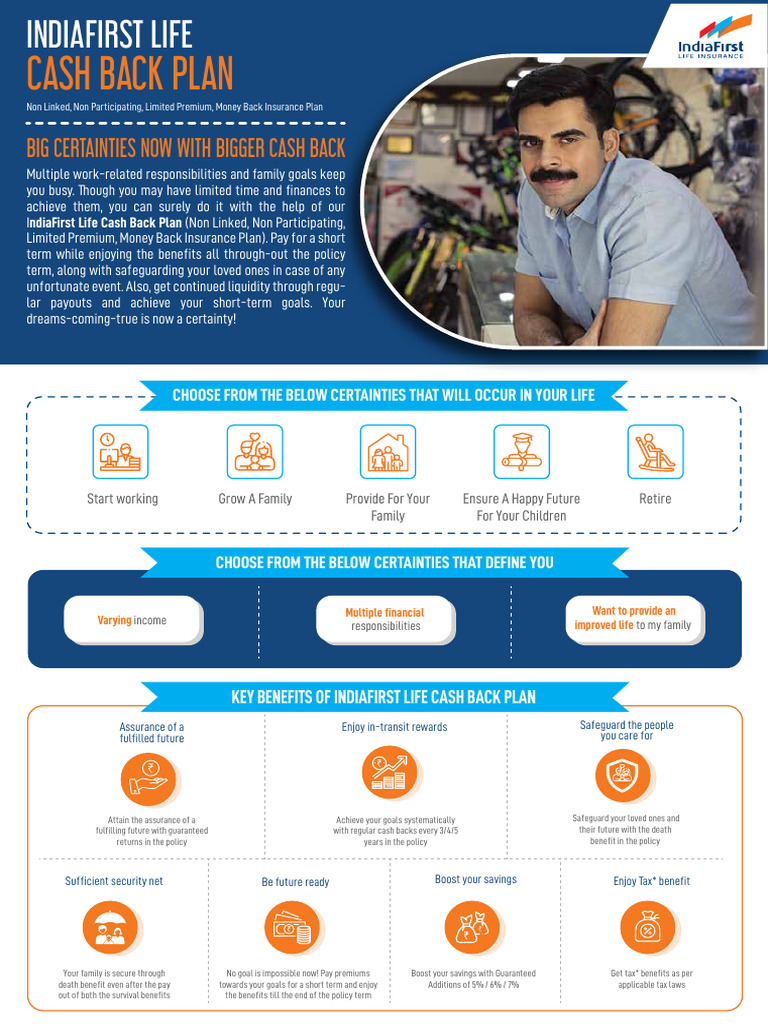 IndiaFirst Life Cash Back Plan Onepager | PDF | Insurance | Life Insurance