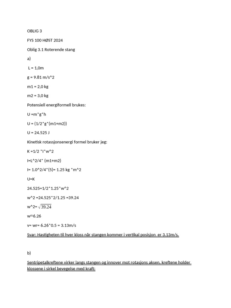 OBLIG 3 Fysikk | PDF