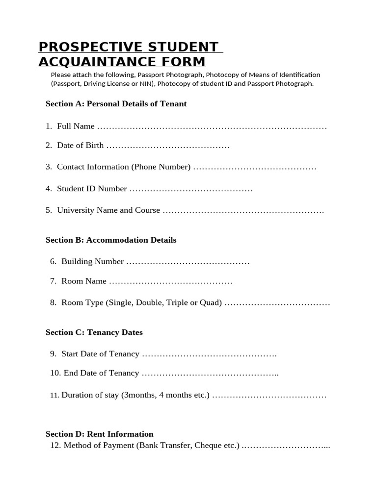 Student Accommodation Form | PDF