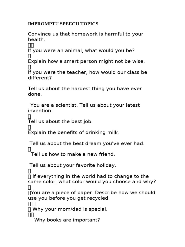 Impromptu Speech Topics | PDF