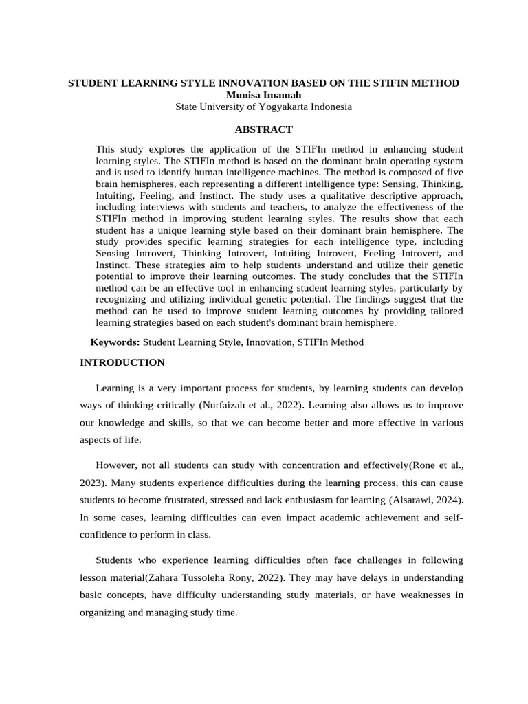 Student Learning Styles with STIFIn | PDF | Learning | Learning Styles