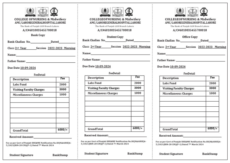 Fee Challan 2nd Year 2023 Morning | PDF | Service Industries | Road Transport