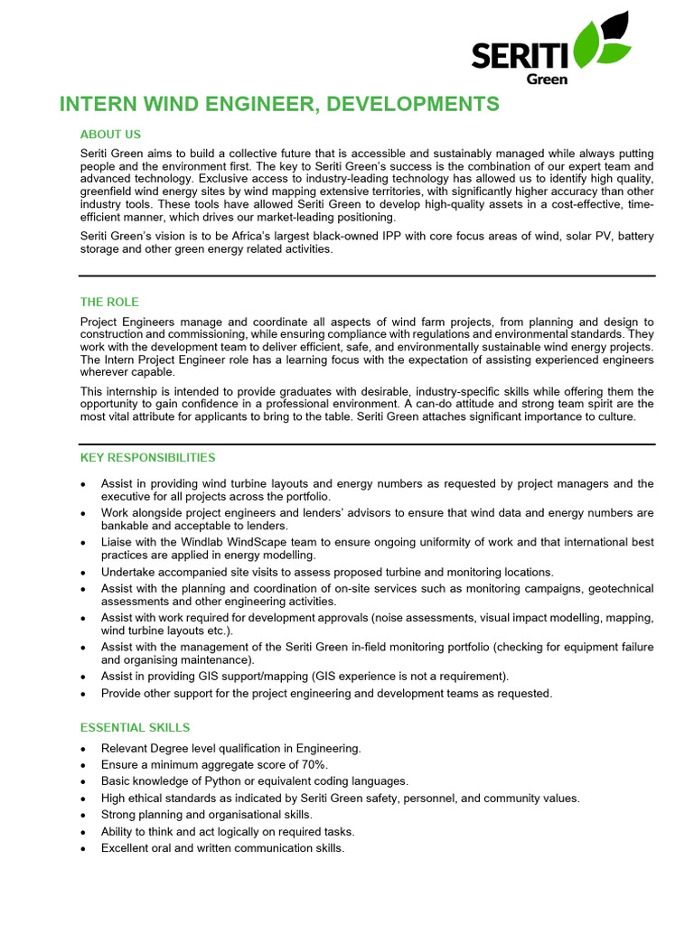 HR_SG_JD_Intern Wind Engineer (1) | PDF | Engineering | Sustainable Energy