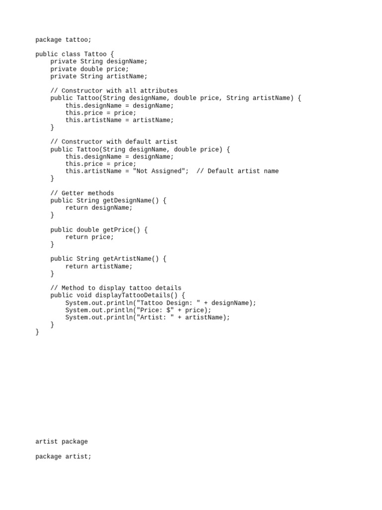 package tattoo; | PDF | Constructor (Object Oriented Programming ...