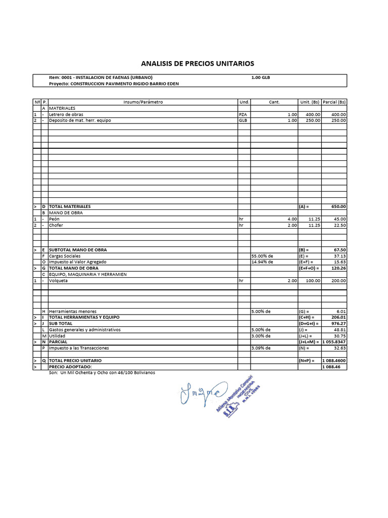 1.- ANALISIS DE PRECIOS UNITARIOS | PDF | Economias