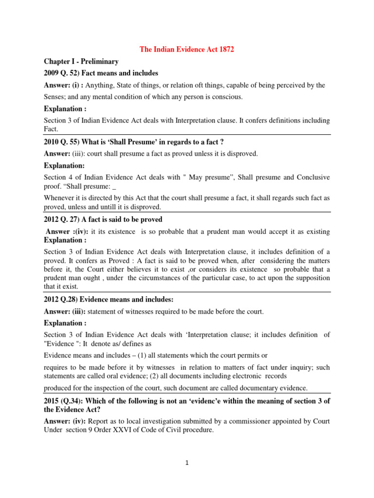 Indian Evidence Act: Key Concepts Explained | PDF | Evidence (Law ...