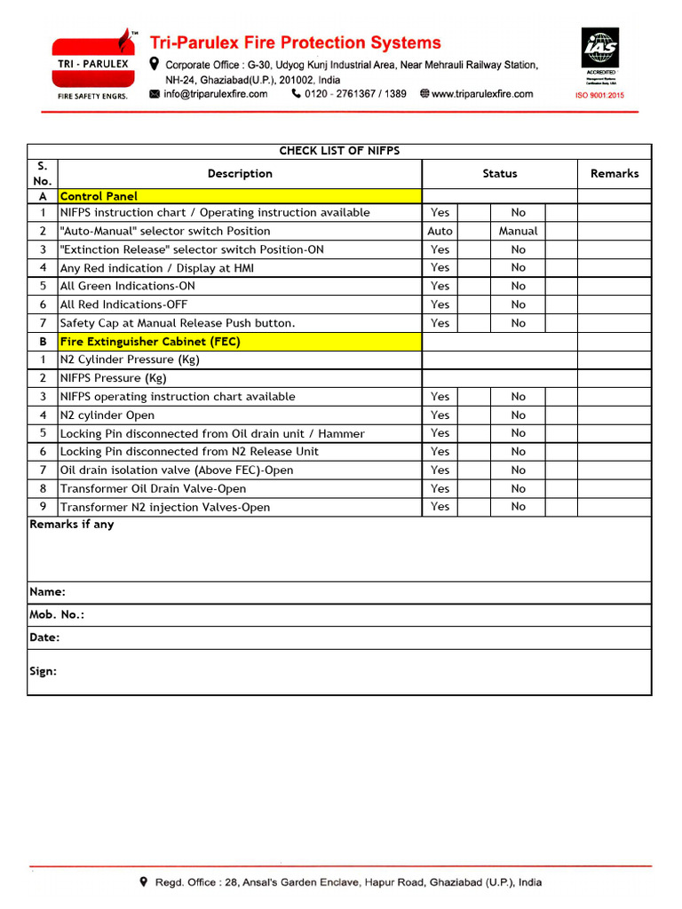 Check List For NIFPS | PDF