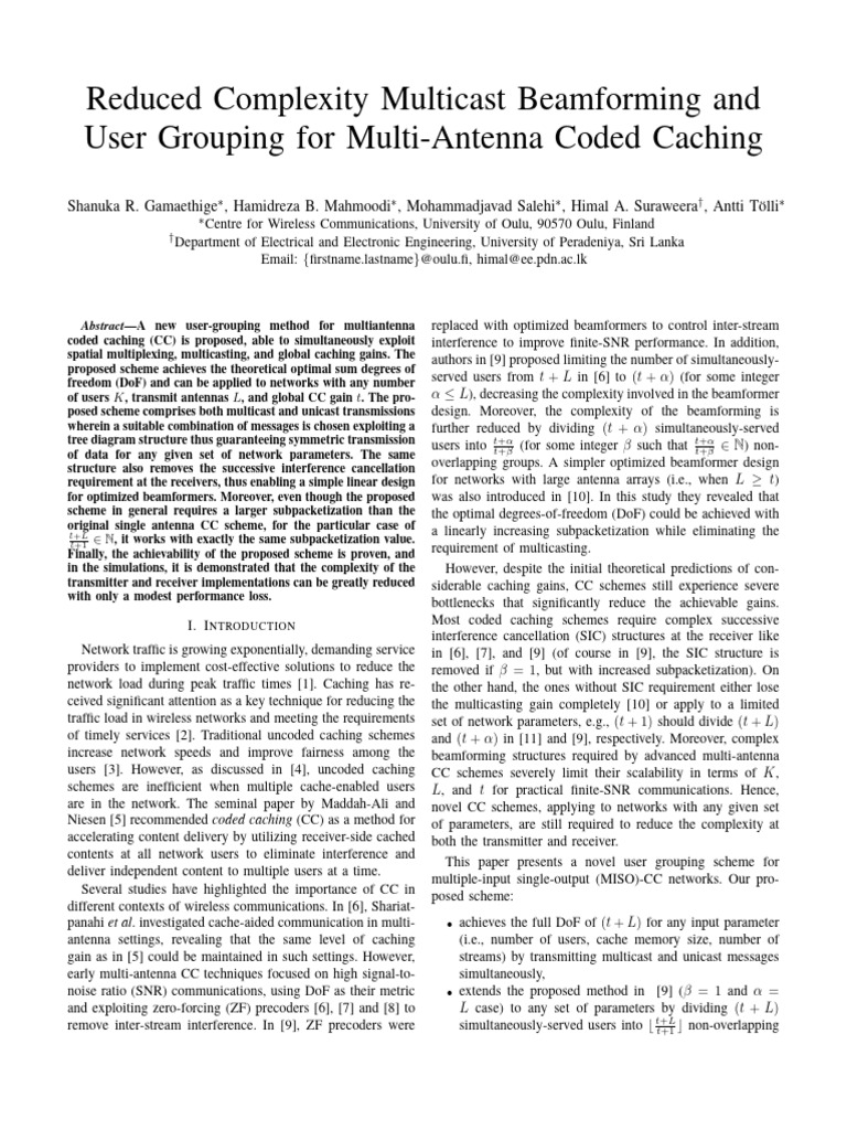 Reduced Complexity Multicast Beamforming and | PDF | Multicast | Matrix (Mathematics)