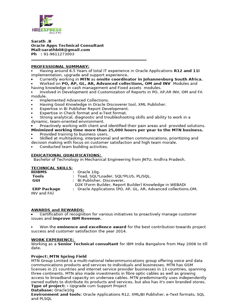 Oracle Apps Technical Consultant Profile | PDF | Computing