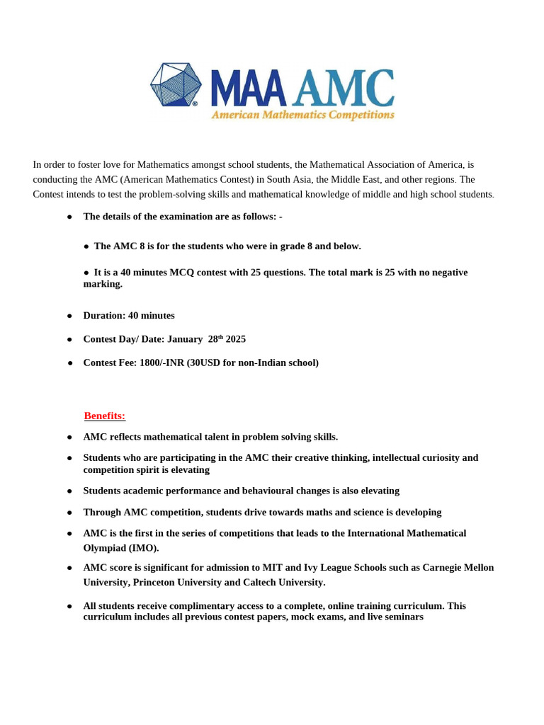 AMC 8 Contest Details for 2025 | PDF