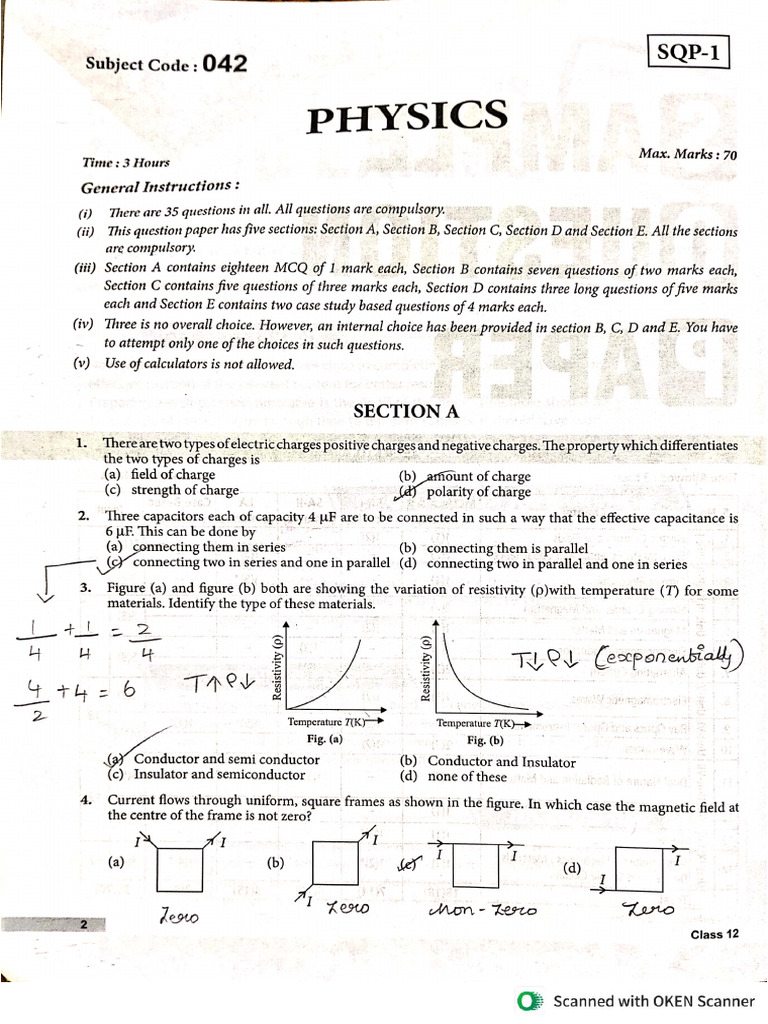 CBSE XII Physics Sample Paper 1+Solution | PDF