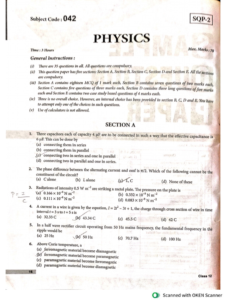 CBSE XI Physics Sample Paper2+Solution | PDF