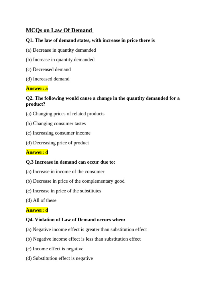 MCQ On Law of Demand | PDF
