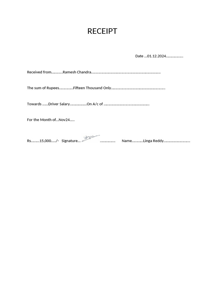 Driver Salary Receipt Format | PDF