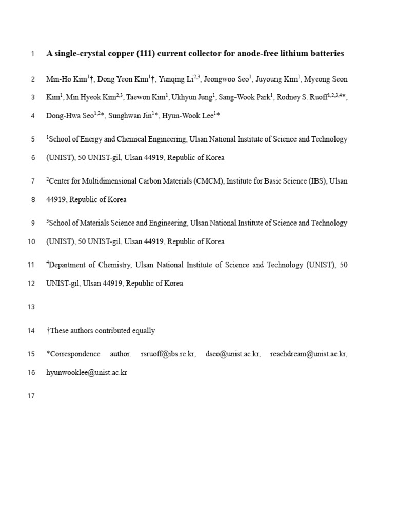 A Single Crystal Copper 111 Current Collector For Anode Free Lithium ...