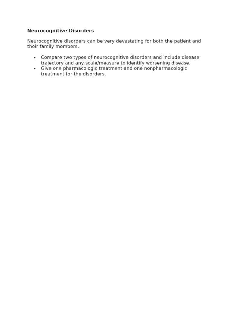 Neurocognitive Disorders Overview and Treatments | PDF