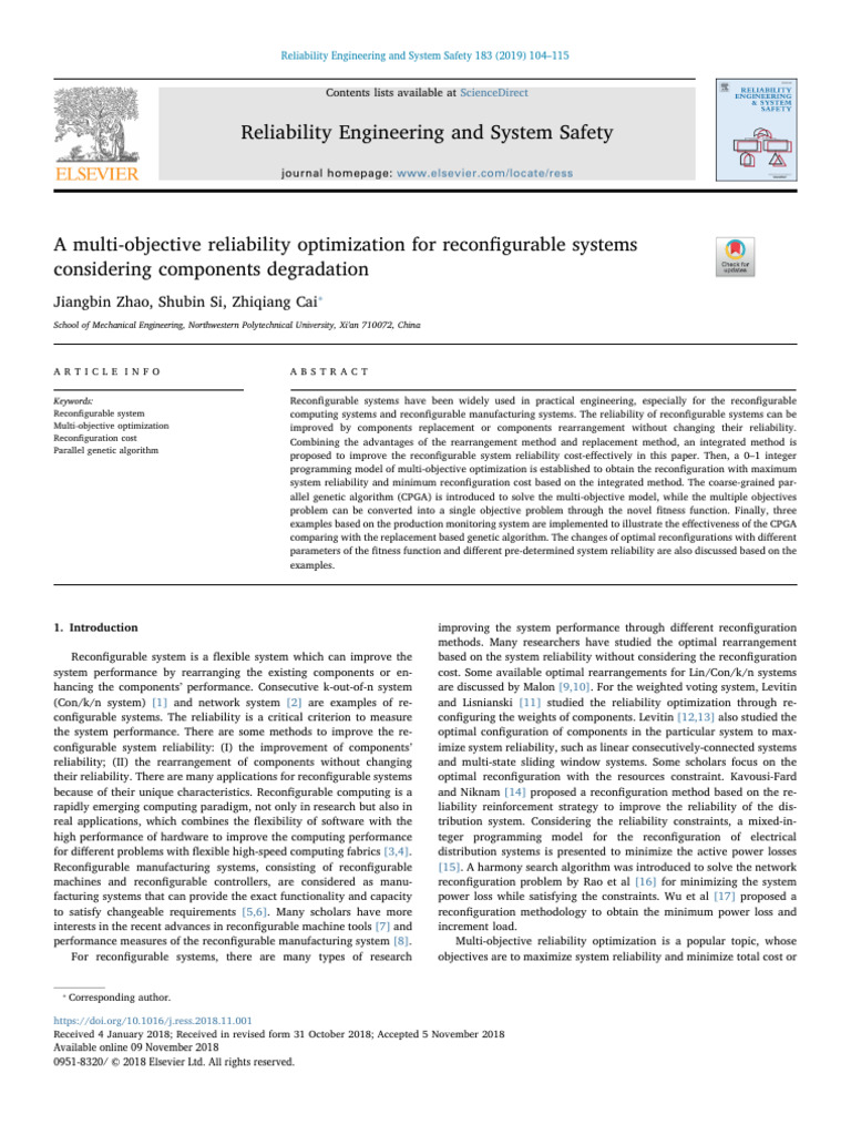 A Multi Objective Reliability Optimization For Reconfigurable Systems