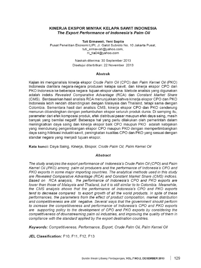 View of KINERJA EKSPOR MINYAK KELAPA SAWIT INDONESIA | PDF