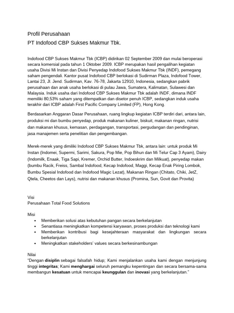Profil PT Indofood CBP Sukses Makmur | PDF
