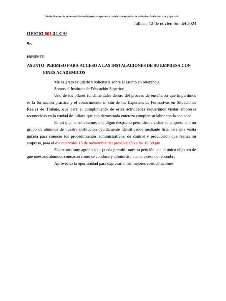 Oficio 001-24-CA_juliaca_MODELO (1) | PDF