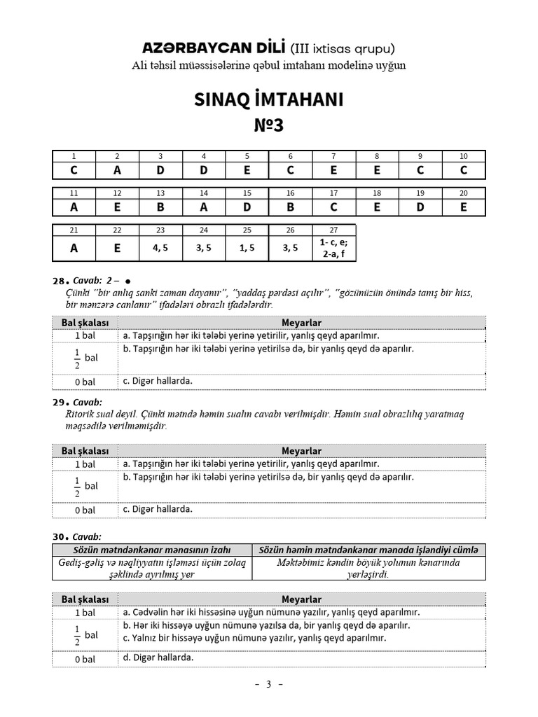 Azerbaycan Dili Qrup 3 AZ Sinaq 3 | PDF