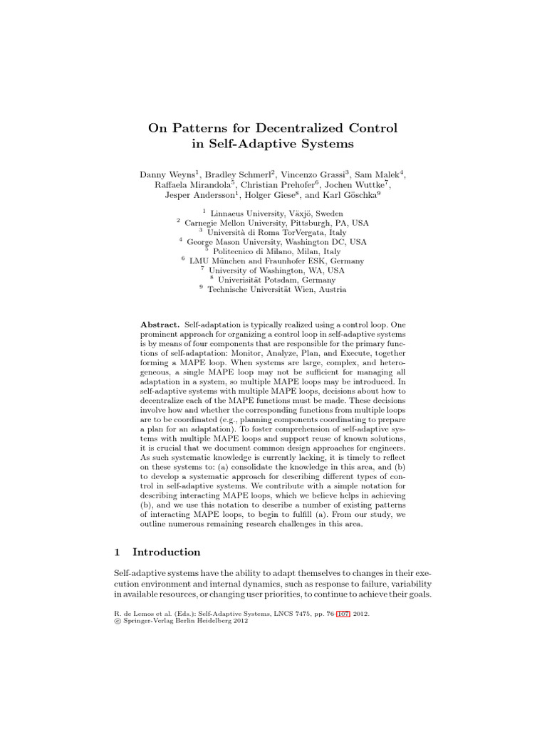 On patterns for decentralized control in self-adaptive systems | PDF | System | Hierarchy