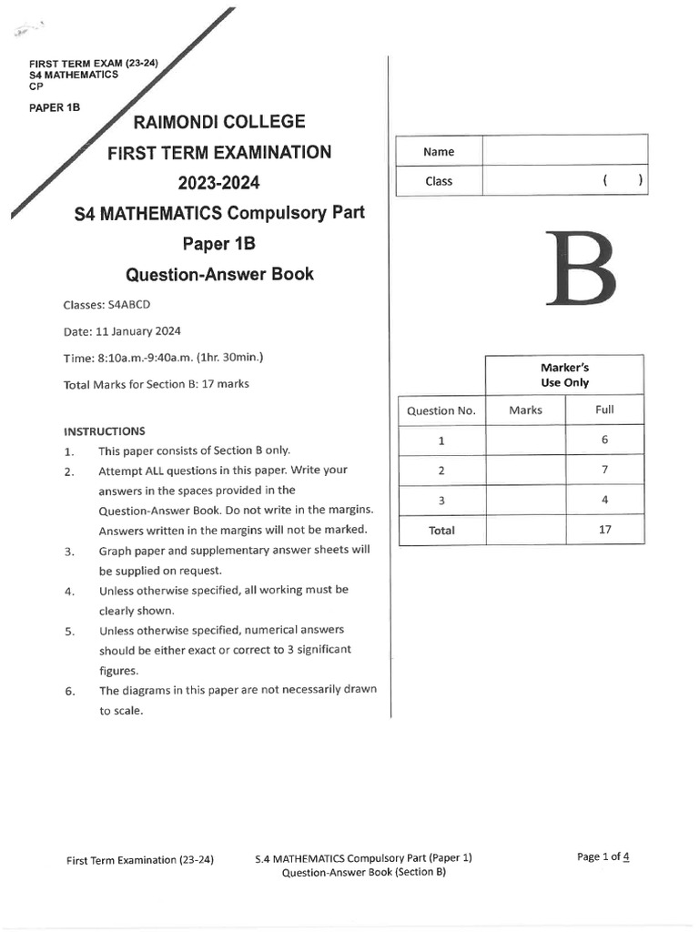 2023-2024 - 1st Term Examination - pp1B - Solution | PDF