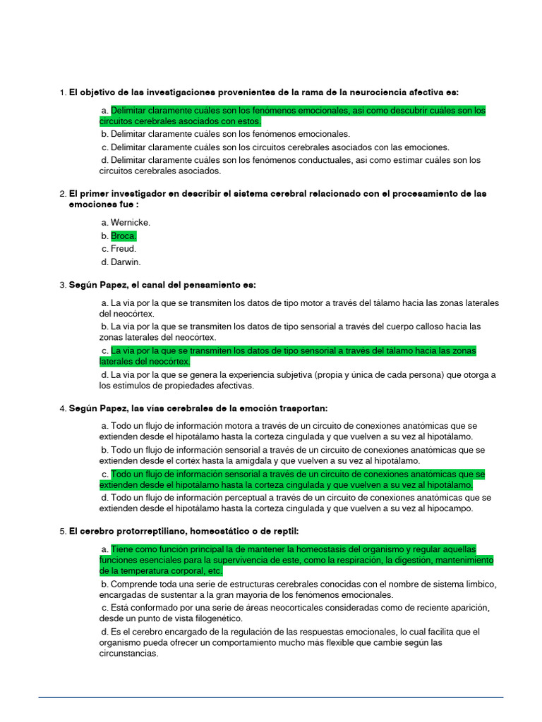 EXAMEN1 | PDF | Las emociones | Cerebro