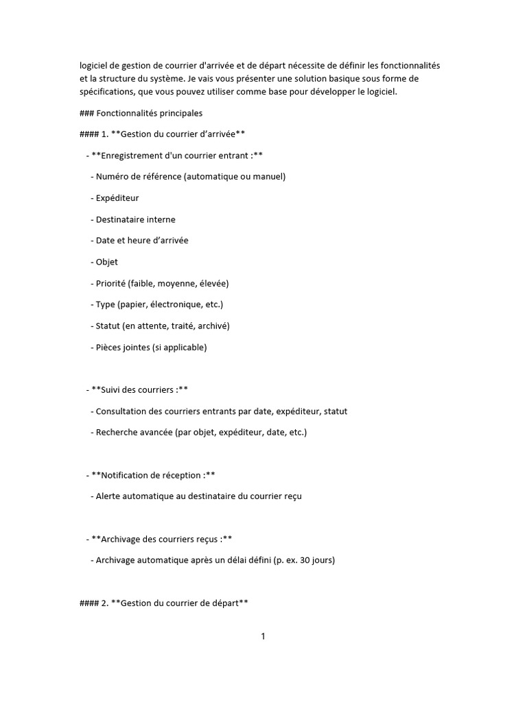 Gestion du Courrier Entrant et Sortant | PDF | Informatique | Logiciel